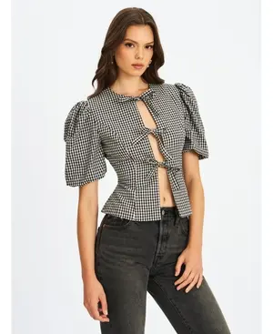 MISS CIRCLE NEW YORK Gingham Bowtie Top - Black