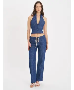 MISS CIRCLE NEW YORK Raffaella Cotton Denim Straight Leg Pants