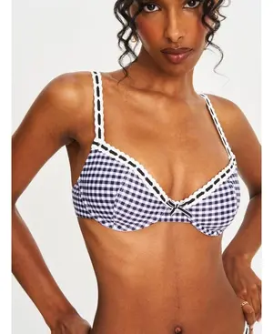 MISS CIRCLE NEW YORK Geneva Gingham Lace Bikini Top