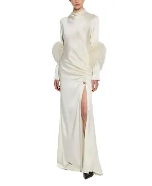 Lapointe Satin Gown With Feathered Sleeves