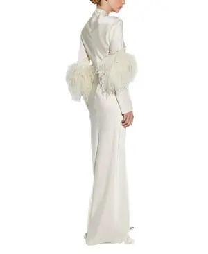 Lapointe Satin Gown With Feathered Sleeves