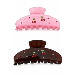 DONATELLO GIAN 2-pack Cherry Hair Claw Clips - Brown