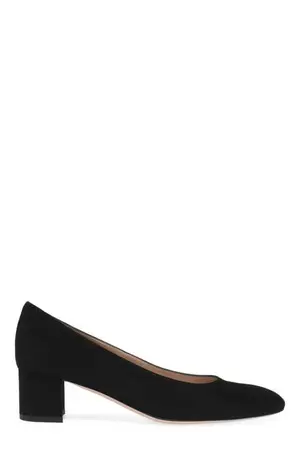 GIANVITO ROSSI Suede Round Toe Block Heel Pumps - Black Suede Leather