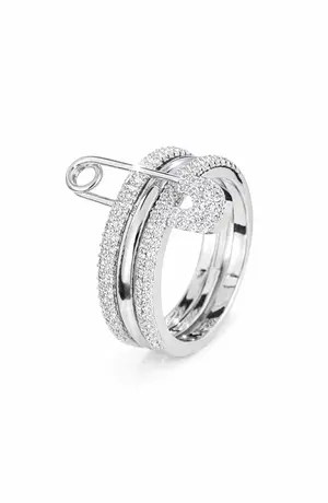 KELLERY Cubic Zirconia Safety Pin Ring - Silverone