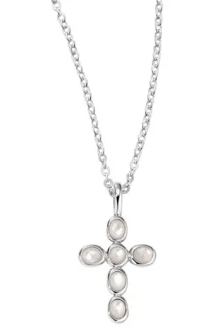 MADE BY MARY Mother Of Pearl Cross Charm Necklace - Silver