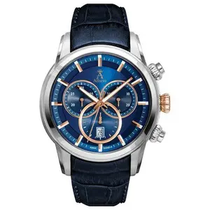 ALLUREZ Swiss Chronograph Dial Genuine Leather Watch - Blue
