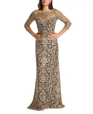 Tadashi Shoji Aziza Sequin Embroidered Tulle Gown - Copper Shadow/black