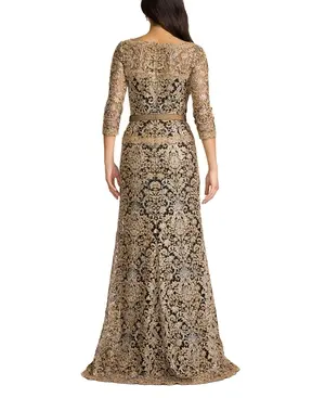 Tadashi Shoji Aziza Sequin Embroidered Tulle Gown - Copper Shadow/black
