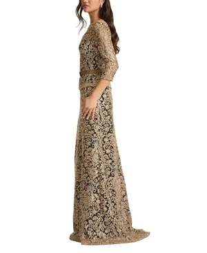 Tadashi Shoji Aziza Sequin Embroidered Tulle Gown - Copper Shadow/black