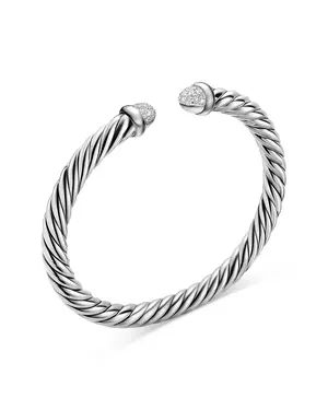 David Yurman Sterling Cable Flex Bracelet With Pave Diamonds
