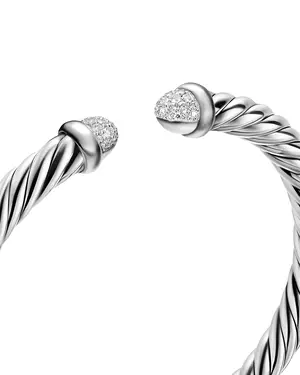 David Yurman Sterling Cable Flex Bracelet With Pave Diamonds