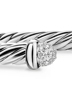 David Yurman Sterling Cable Flex Bracelet With Pave Diamonds