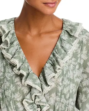 Veronica Beard Gallagher Floral Print Ruffled V-neck Dress