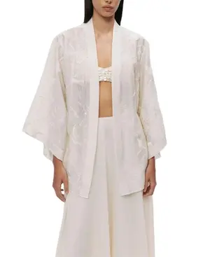 NOCTURNE Textured Jacquard Kimono - Open White