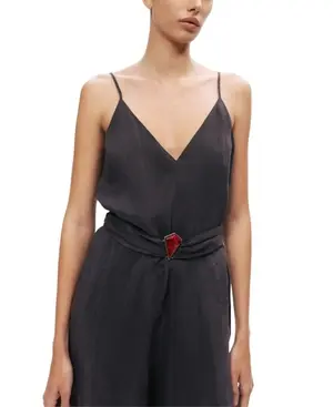 NOCTURNE V-neck Spaghetti Strap Jumpsuit - Anthracite