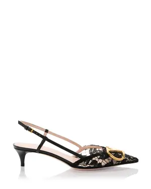 Valentino Garavani Lace Vlogo Slingback Pumps - Black