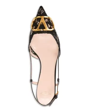 Valentino Garavani Lace Vlogo Slingback Pumps - Black