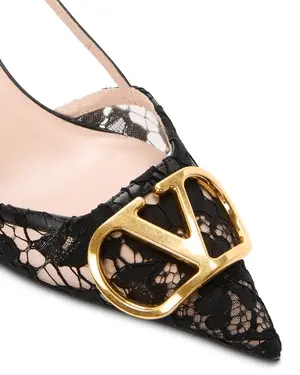 Valentino Garavani Lace Vlogo Slingback Pumps - Black