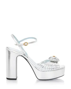 Valentino Garavani Metallic Strappy Platform Sandals - Silver