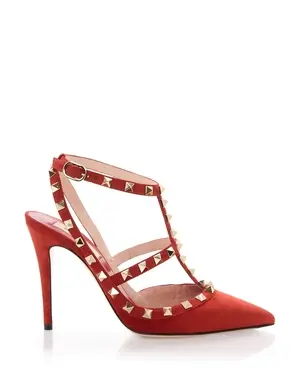 Valentino Garavani Rockstud Cage Leather Pumps - Red