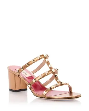 Women's Leather Block Heel Slides