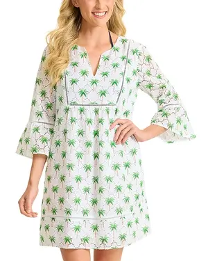 Tommy Bahama Eyelet Cove Split Neck Cover Up Dress - White