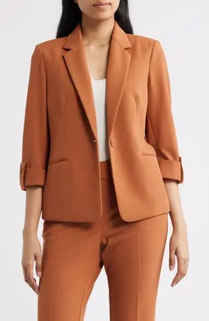 Anne Klein Roll-tab Sleeve Jacket - Cedar Spice