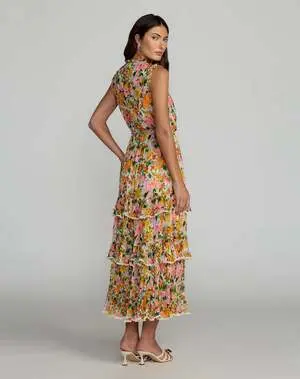 Mac Duggal Floral Tiered Ruffle Midi Dress