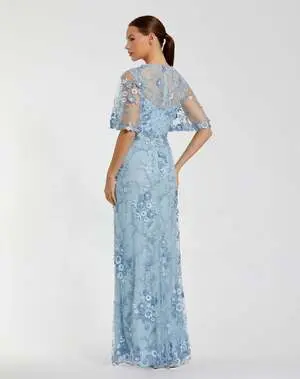 Mac Duggal Petite Flutter Sleeve Floral Embroidered Net Gown