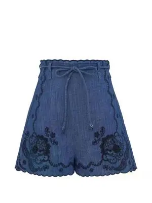 Zimmermann Aster Embroidered Denim Shorts - Blue