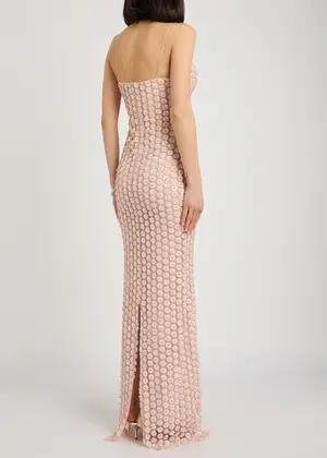 THE NEW ARRIVALS ILKYAZ OZEL Floral-appliquéd Tulle Maxi Dress - Light Pink