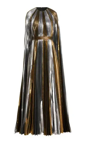SEMSEM Pleated Silk-lamé Caftan Dress - Silver