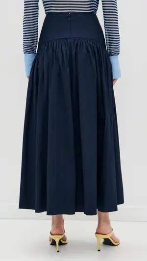 Staud Stretch Poplin Procida Skirt - Navy
