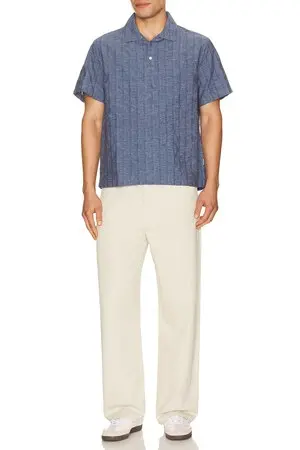 Onia Cotton Linen Pop Over Shirt In Navy