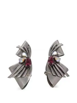 Vintage Crystal-embellished Clip-on Earrings - Silver