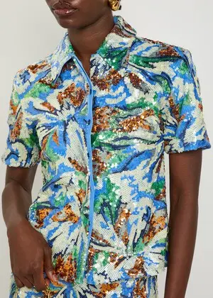 Rabanne Sequin-embellished Chiffon Shirt - Multicoloured
