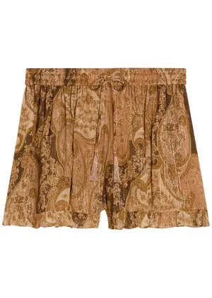 Zimmermann Metallic Silk Shorts - Brown