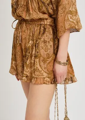 Zimmermann Metallic Silk Shorts - Brown