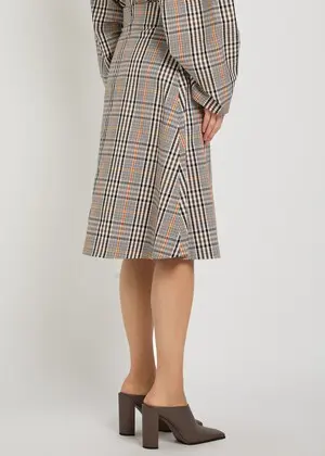 A.W.A.K.E. Mode Plaid Cut-out Cotton-blend Midi Skirt - Beige