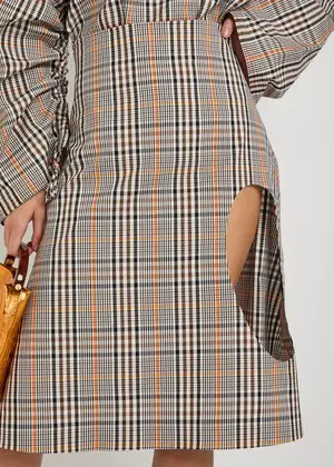 A.W.A.K.E. Mode Plaid Cut-out Cotton-blend Midi Skirt - Beige