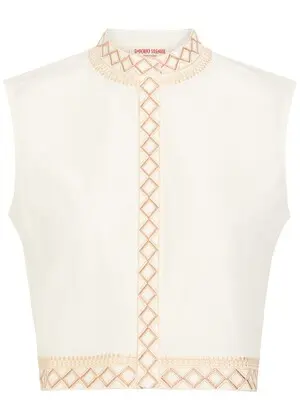 EMPORIO SIRENUSE Embroidered Cotton-blend Top - White