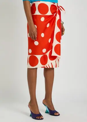 Dries Van Noten Printed Silk Midi Wrap Skirt