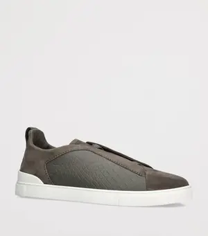 Zegna Crocodile Leather Triple Stitch Secondskin Sneakers - Grey