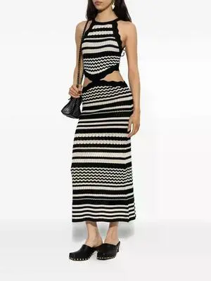 AKEP Stripe-knit Cutout Dress