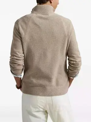 Polo Ralph Lauren Quarter-zip Embroidered-logo Sweater - Neutrals