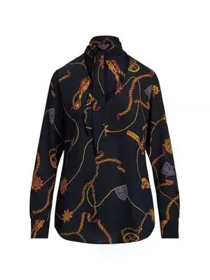 Ralph Lauren Chain-print Tie-neck Blouse
