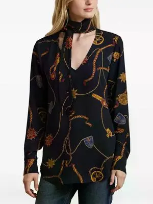 Ralph Lauren Chain-print Tie-neck Blouse