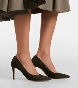 GIANVITO ROSSI Suede Pointed Toe Pumps - Green