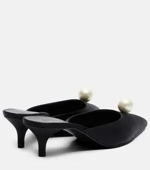 Magda Butrym Faux Pearl Satin Mules - Black