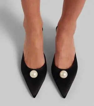 Magda Butrym Faux Pearl Satin Mules - Black